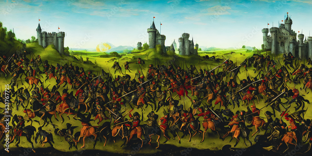Artistic concept painting of a medieval battle, infantry, background 3d ...
