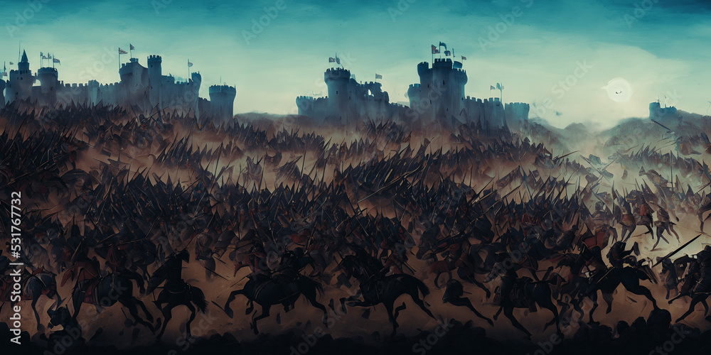 Artistic concept painting of a medieval battle, infantry, background 3d ...