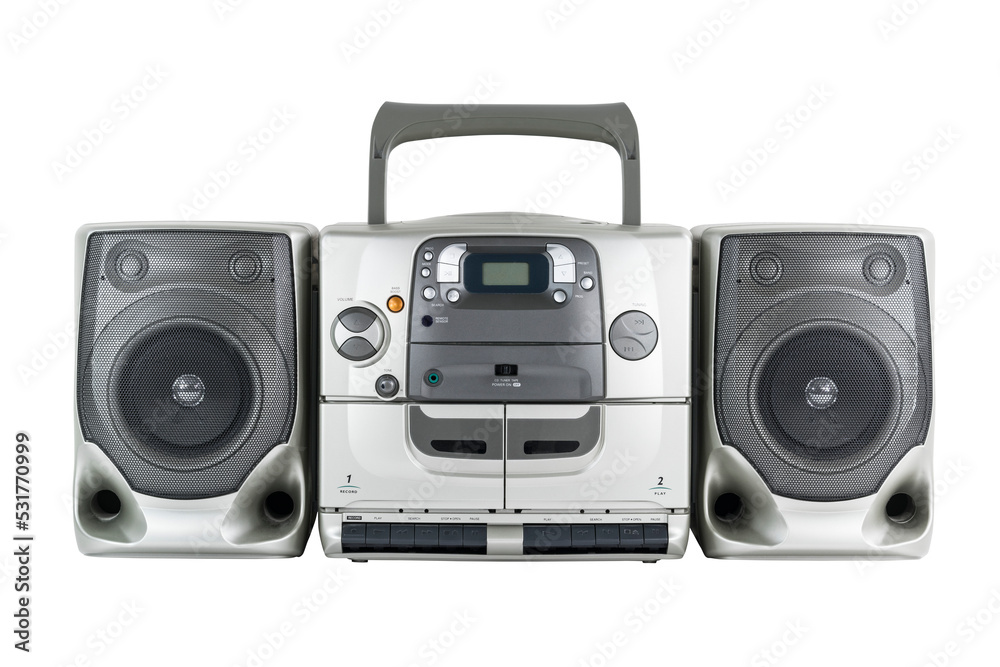 Vintage boom box style portable stereo radio, cd, cassette tape player ...