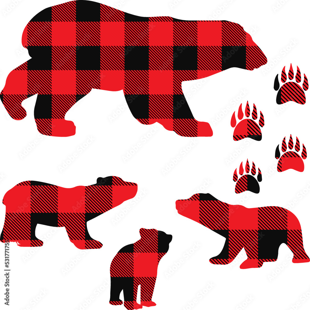 Bear buffalo plaid set. Vector illustration woodland animal ...