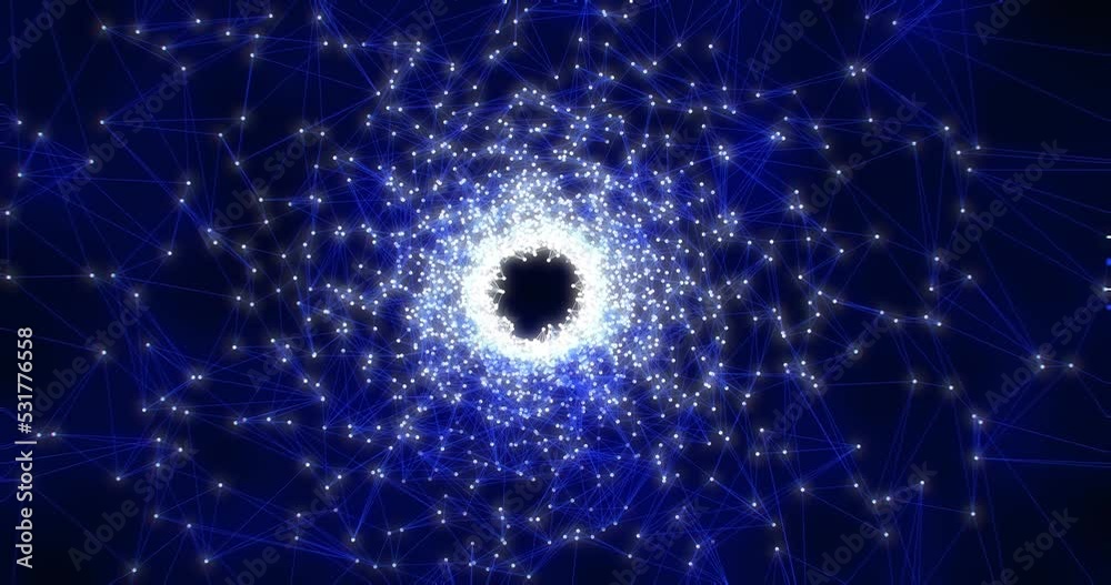 A spinning bright luminous blue unusual beautiful tunnel spiral of ...