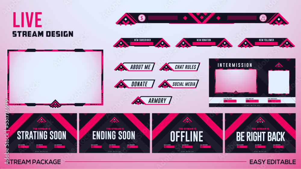 Gaming live stream overlay facecam, overlay, alert, panal, screen full ...