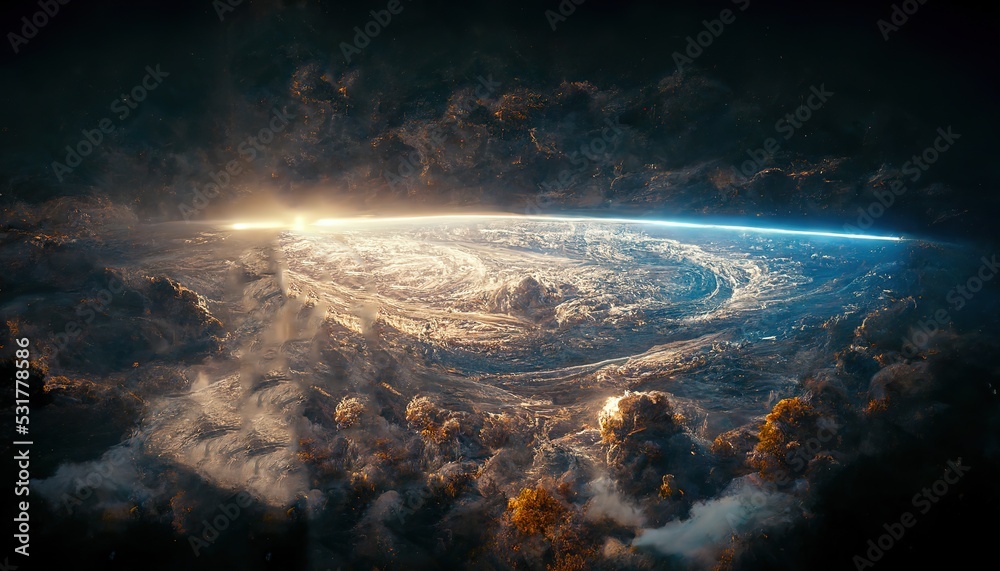 Raster illustration of view of planet earth from space. Astronomy ...