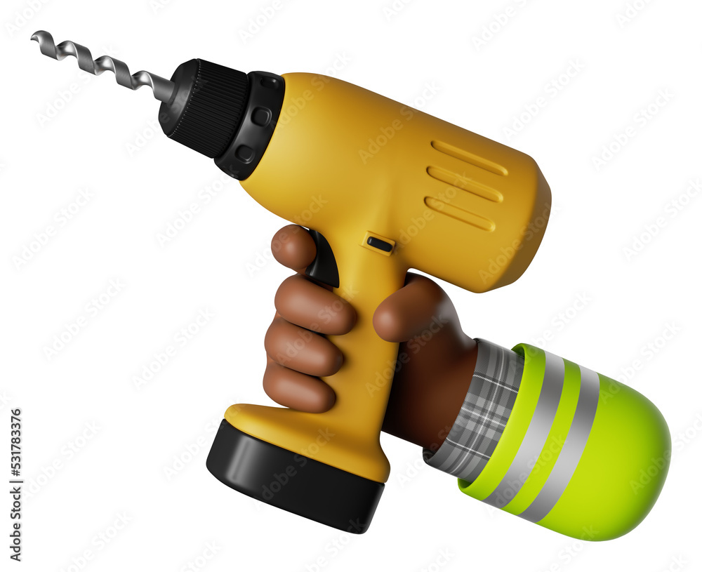 3d render, cartoon african human hand with dark skin holds yellow ...