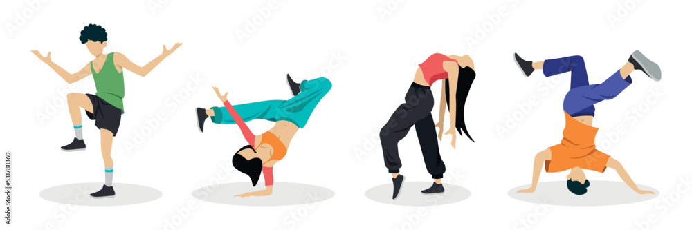 Set of people involved in modern dance in cartoon style. Vector ...