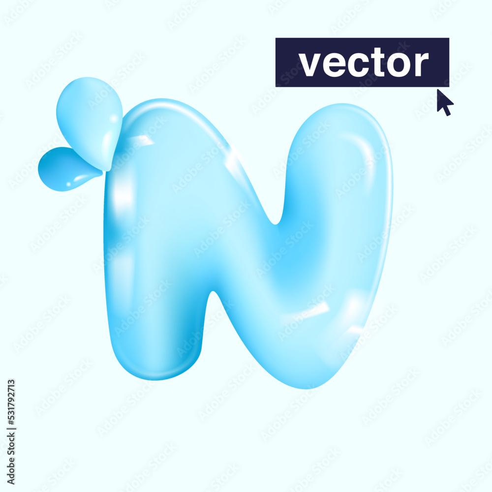 N letter pure water logo in realistic 3D and cartoon balloon style ...