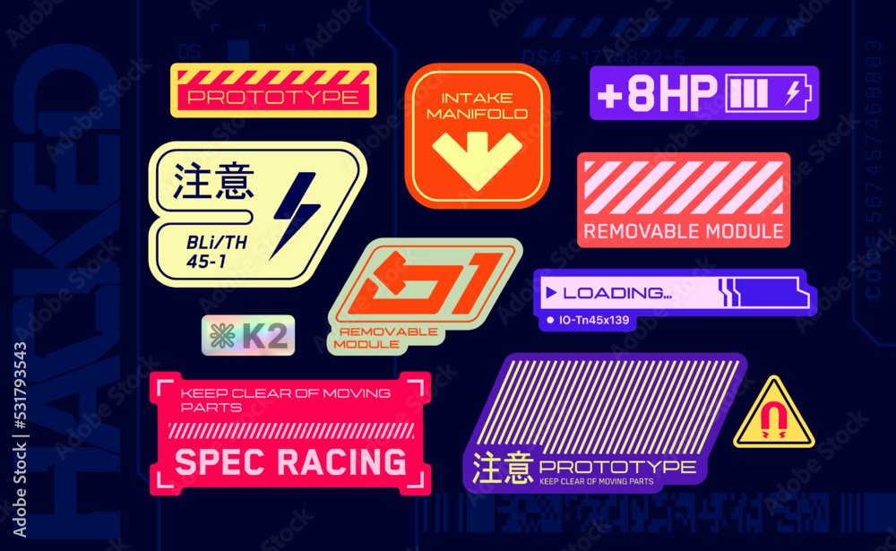 Racing decals stickers. Set of vector stickers and labels in futuristic ...