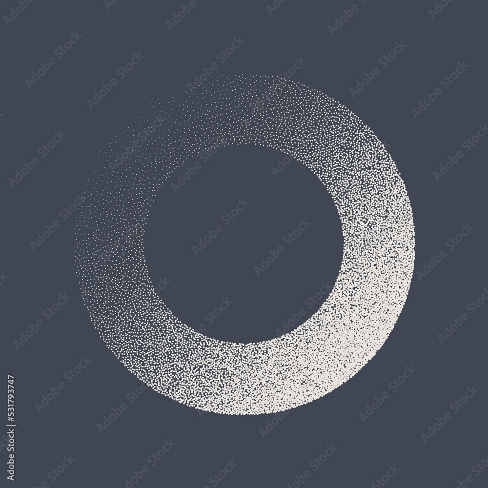 Round shaped dotted object, stipple elements. Fading gradient ...