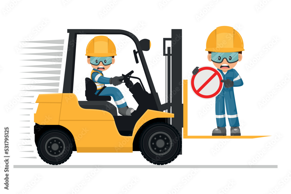 Transporting people on the forklift is prohibited. Safety in handling a ...