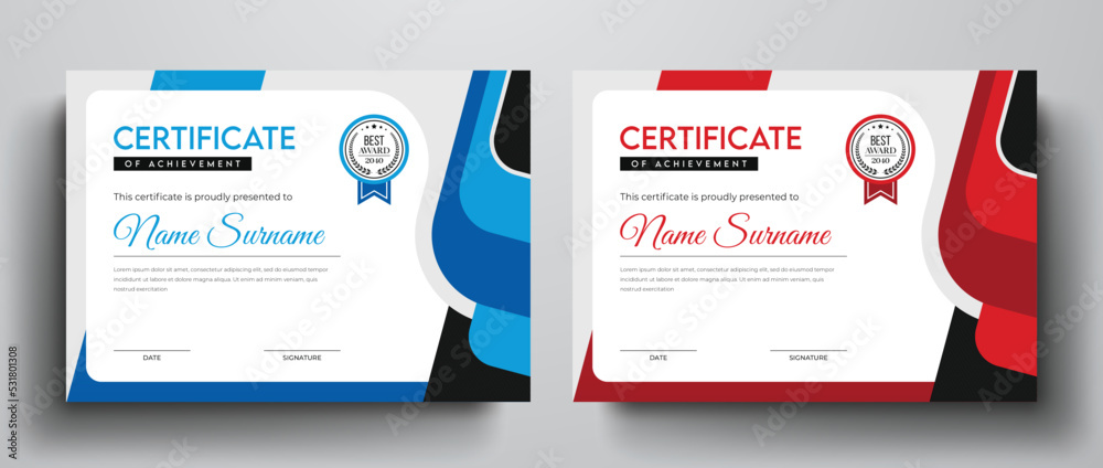 Blue and red color variation professional certificate design with ...