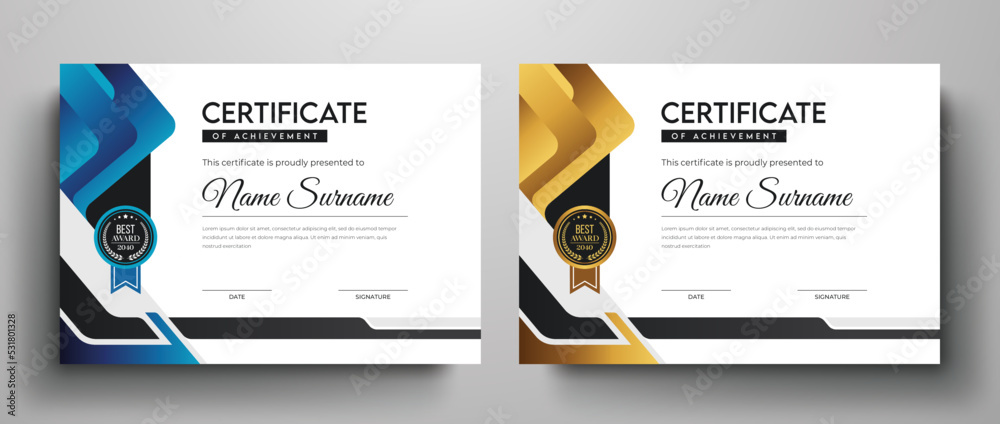 Modern and creative certificate design with dynamic layout, Blue and ...