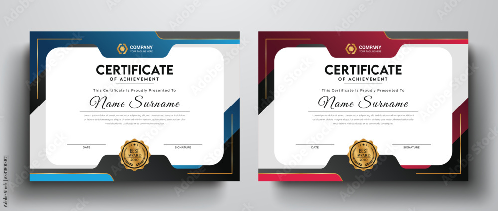 Modern and creative certificate design for corporate best award I Blue and red color variation ...