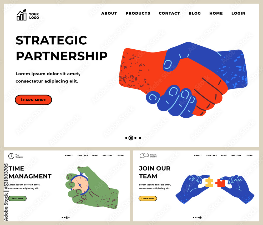 Strategic partnership, handshake gesture concept. Teamwork, time ...