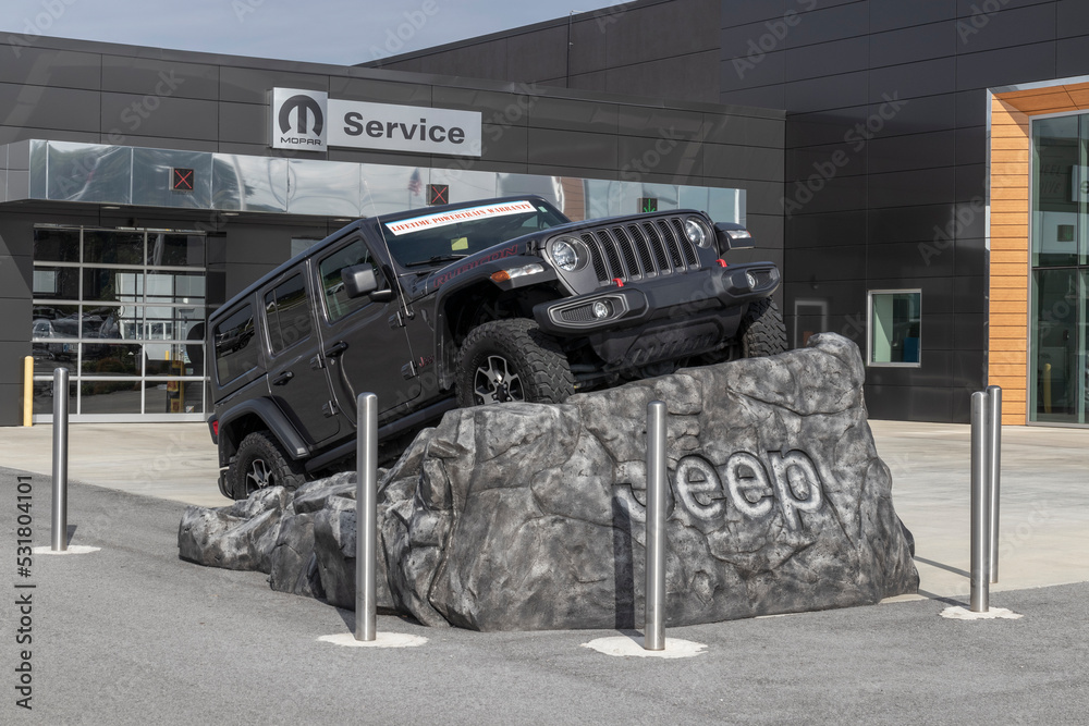 Jeep Wrangler display at a Stellantis dealership. Jeep offers the ...