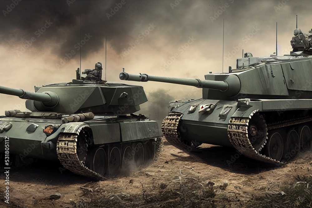 Realistic 3d tank in combat conditions, octane rendering of a battle ...