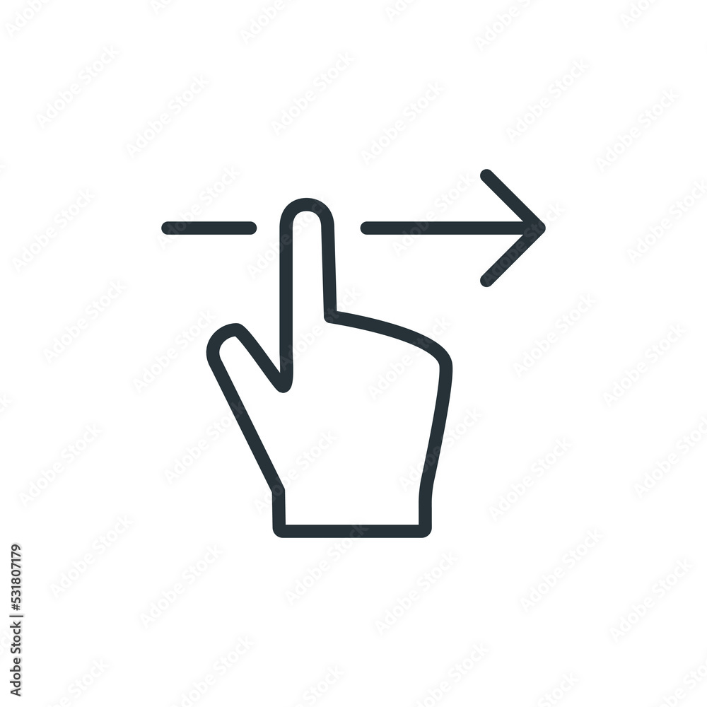 Touchscreen gesture line icon. Slide right arrow sign. Swipe action. swipe right icon, slide ...