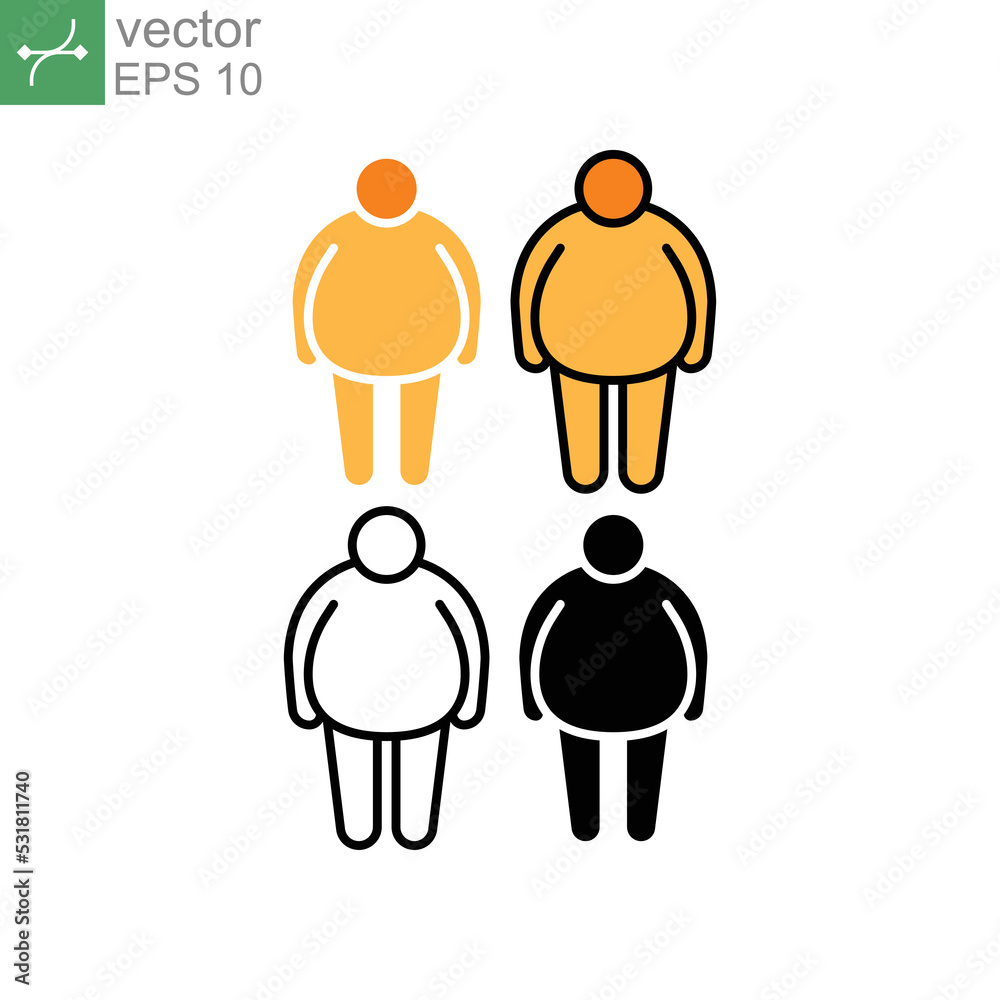 Poster Unhealthy lifestyle with fatness tummy, obesity male silhouette ...