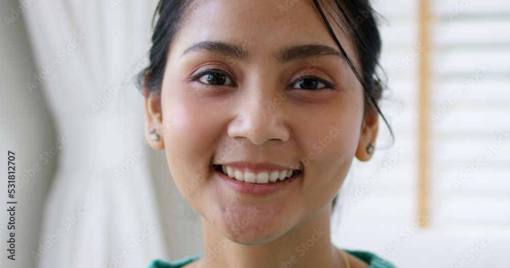 Young asia teen girl college influencer vlogger look at camera happy ...