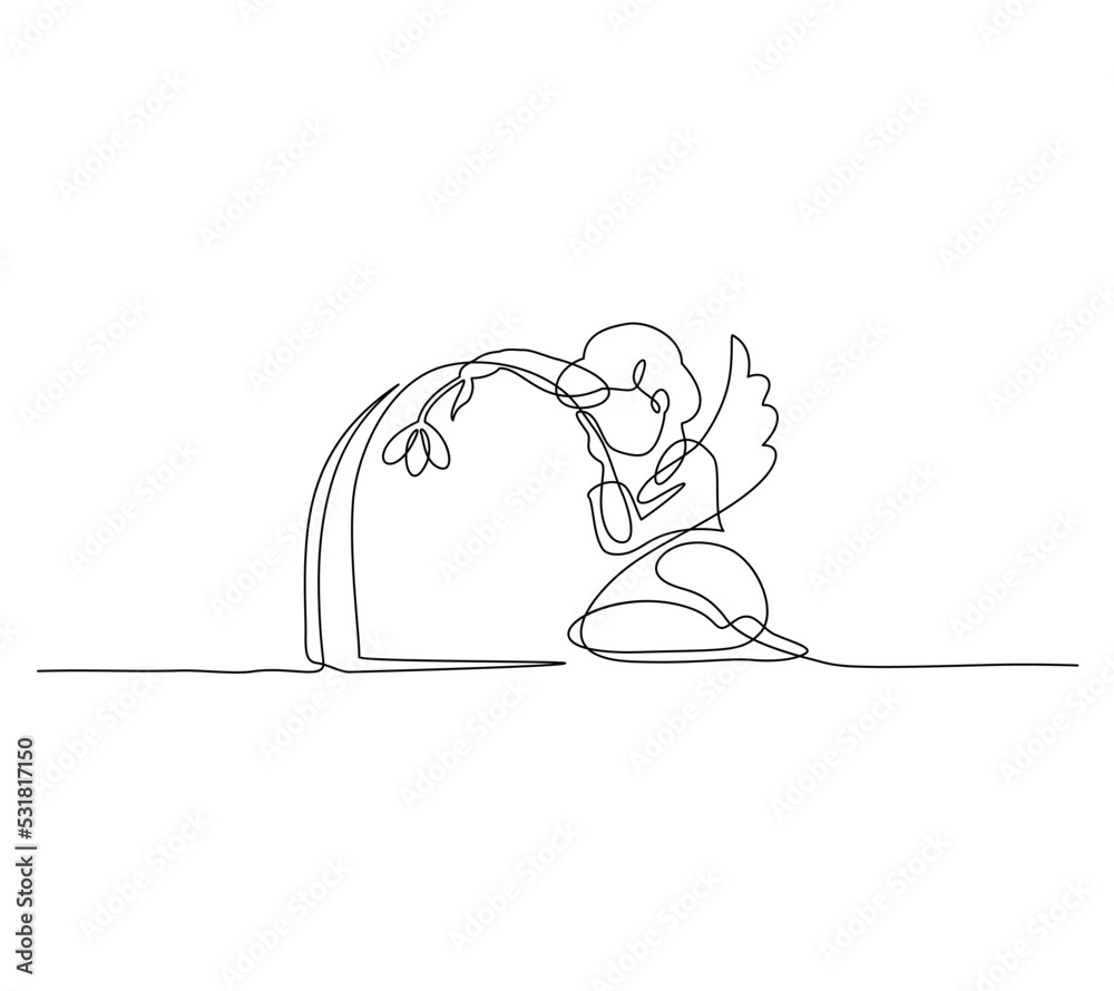 Angel. Continuous line art drawing. Vector illustration for interior, t ...