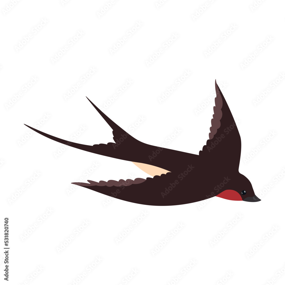 Flying swallows flat illustration. Cartoon birds flock in fight with ...