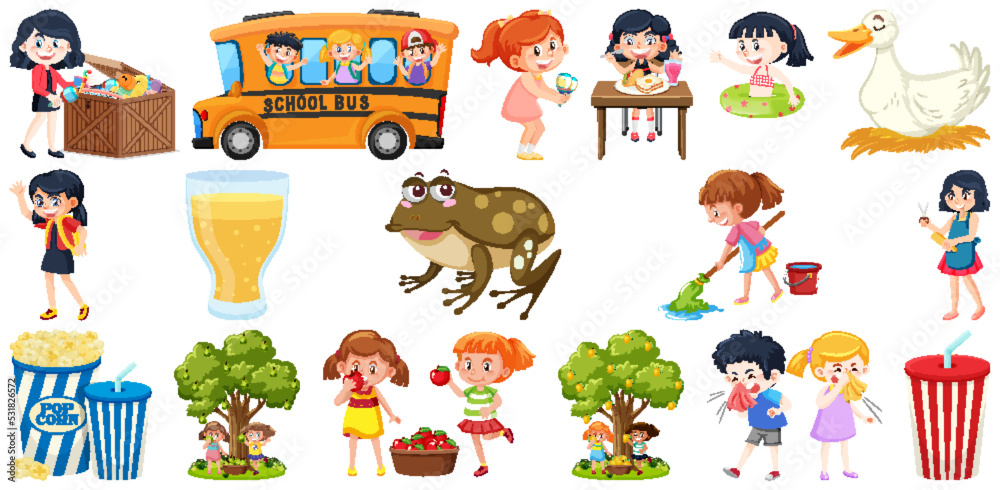 Set of different cute kids and objects Stock Vector | Adobe Stock