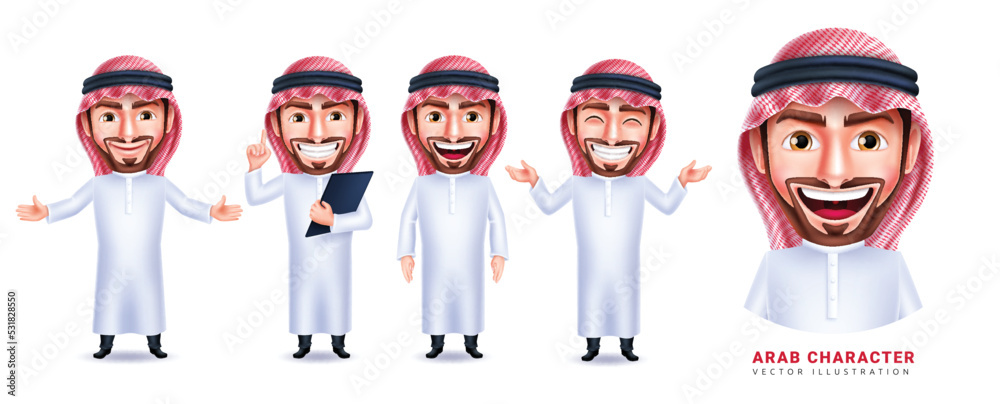 Arab character vector set design. Saudi arabian man characters with ...