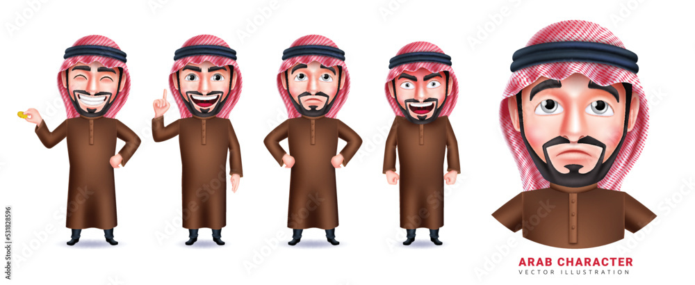 Arab man character vector set design. Saudi business man characters ...