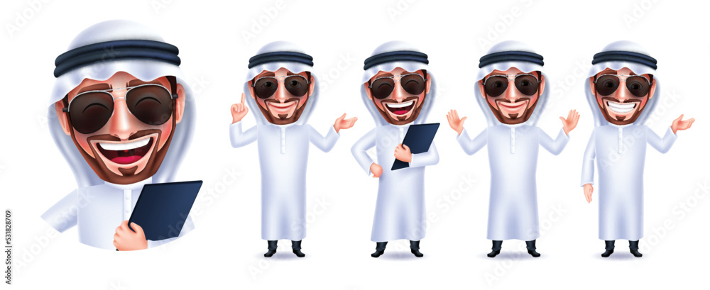Arab man characters vector set design. Saudi man cool handsome ...