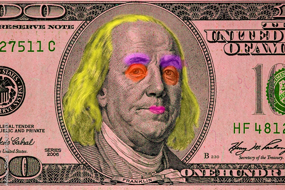 Contemporary artwork background with colored banknote. Digital texture ...