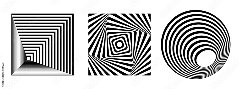 Vector optical illusion figures. Set of deformed squares and circles ...