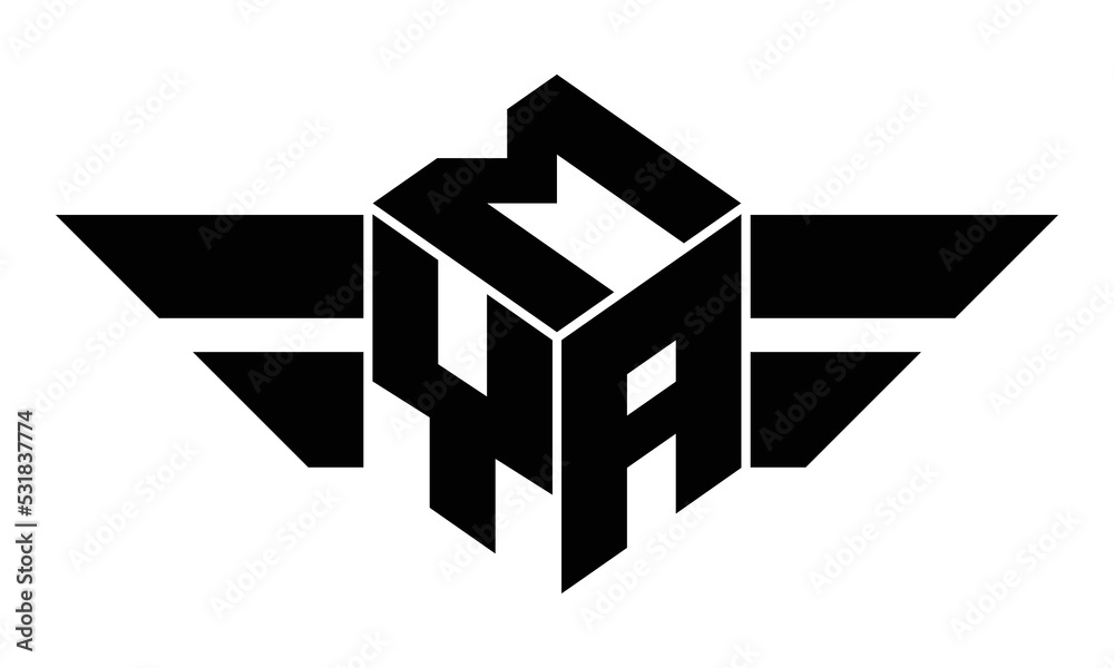 MYA three letter gaming logo in polygon cube shape logo design vector ...