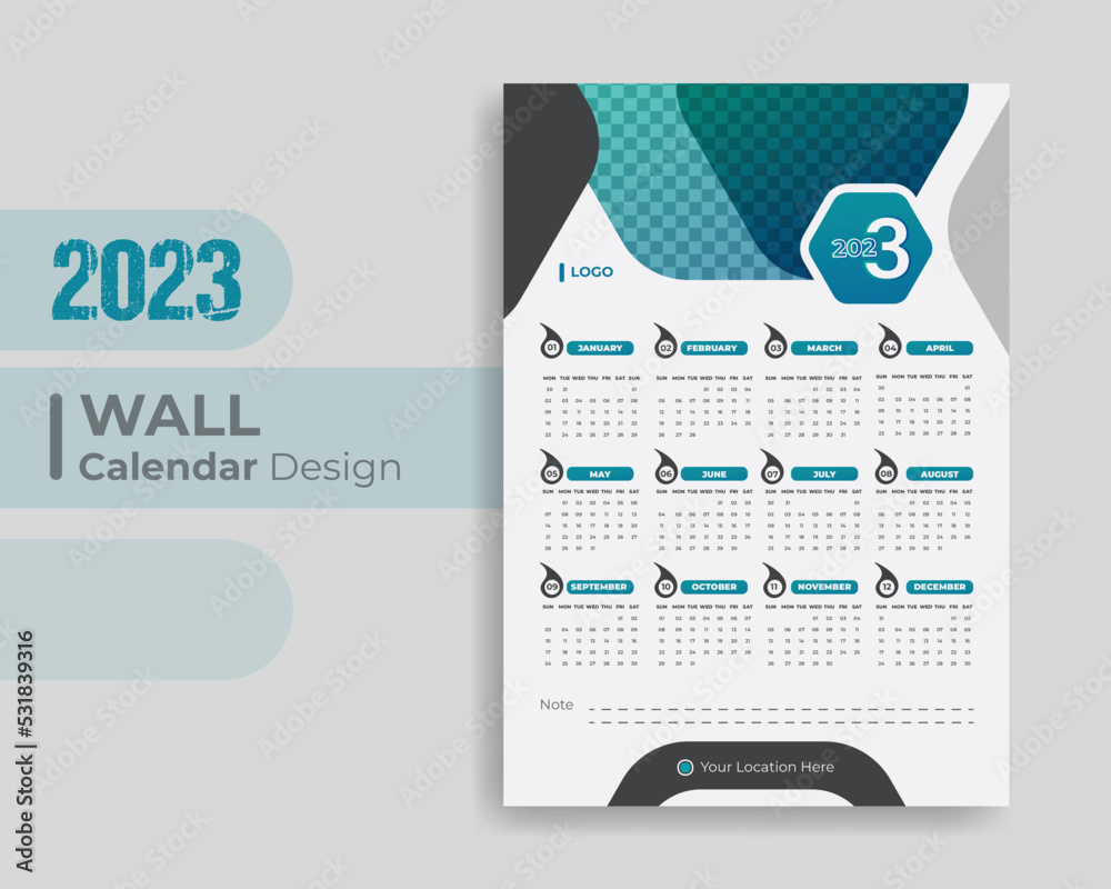 Corporate business 2023 calendar design in abstract clean with gradient ...