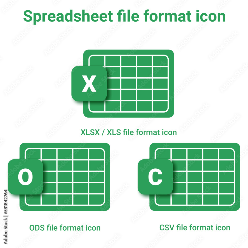 Vector of spreadsheet icon. XLSX or XLS format icon,CSV format icon,and ... Vector of spreadsheet icon. XLSX or XLS format icon,CSV format icon,and ...