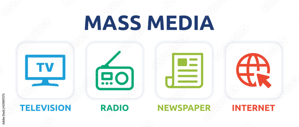 Mass media icon set outline design. Containing television, TV, radio ...