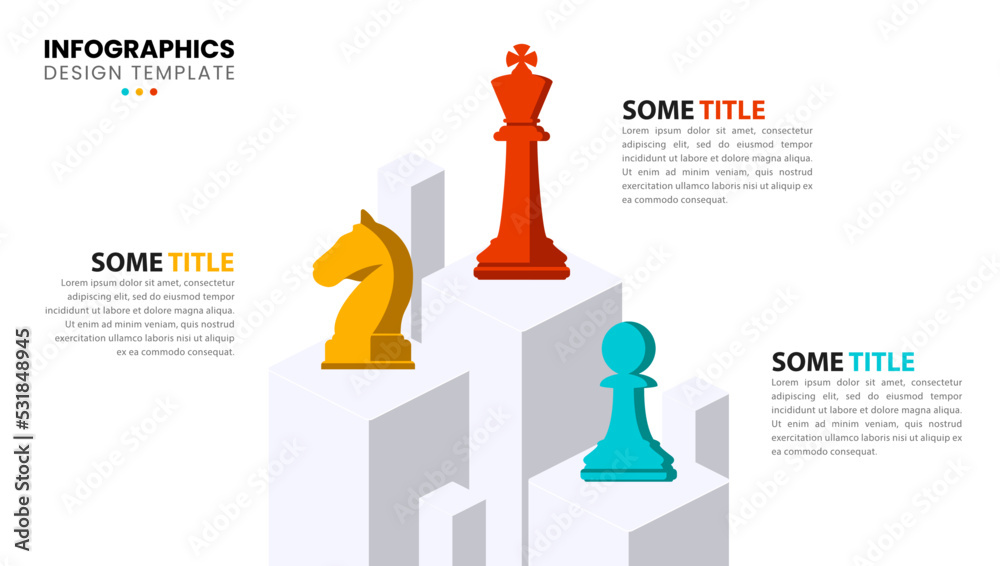 Infographic template. Chess on columns with 3 steps and text Stock ...