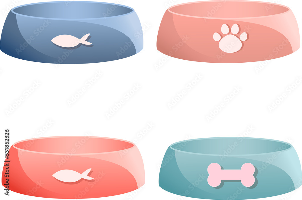 Dog and cat bowl icon, dog and cat food and water bowl isolated on ...