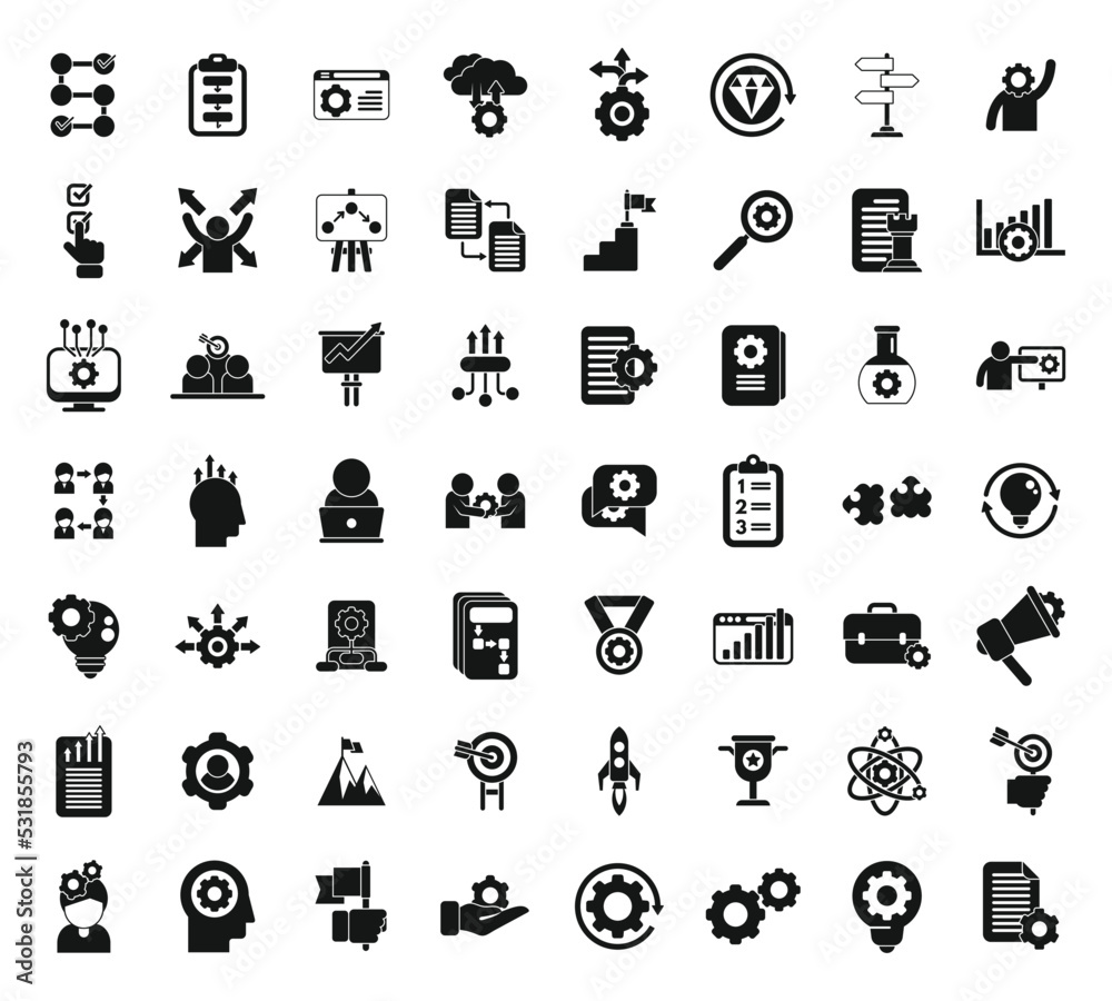 Realization icons set simple vector. Self dream. Success victory Stock ...