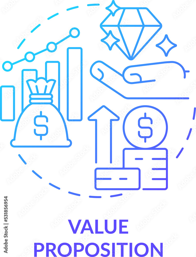 Value proposition blue gradient concept icon. Financial plan. Company budgeting method abstract ...
