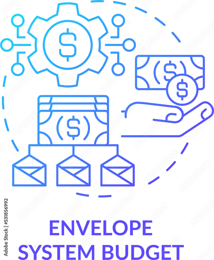 Envelope system budget blue gradient concept icon. Company budgeting ...