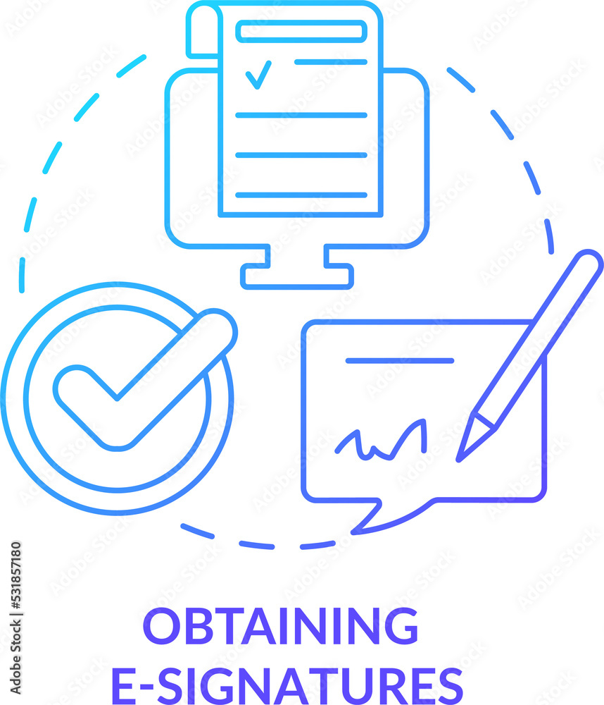 Obtaining e-signatures blue gradient concept icon. Applying digital ...