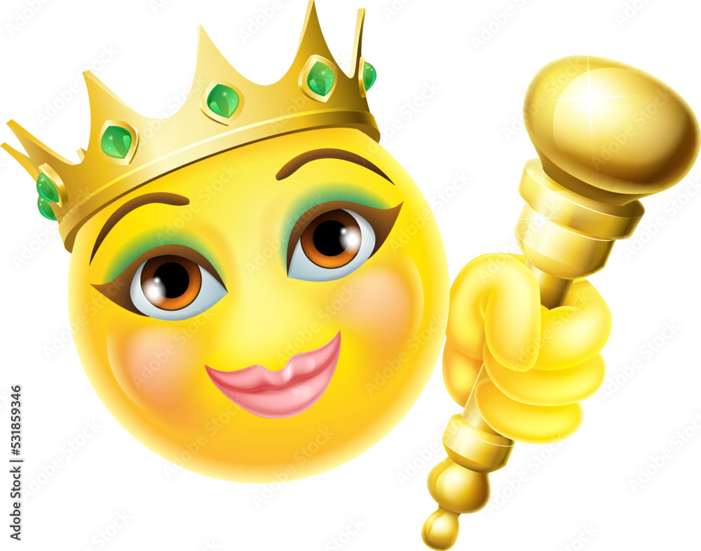 A queen or princess emoticon emoji cartoon face wearing a gold crown ...