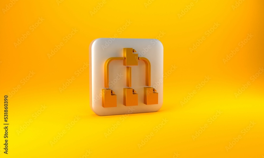Gold Folder tree icon isolated on yellow background. Computer network ...