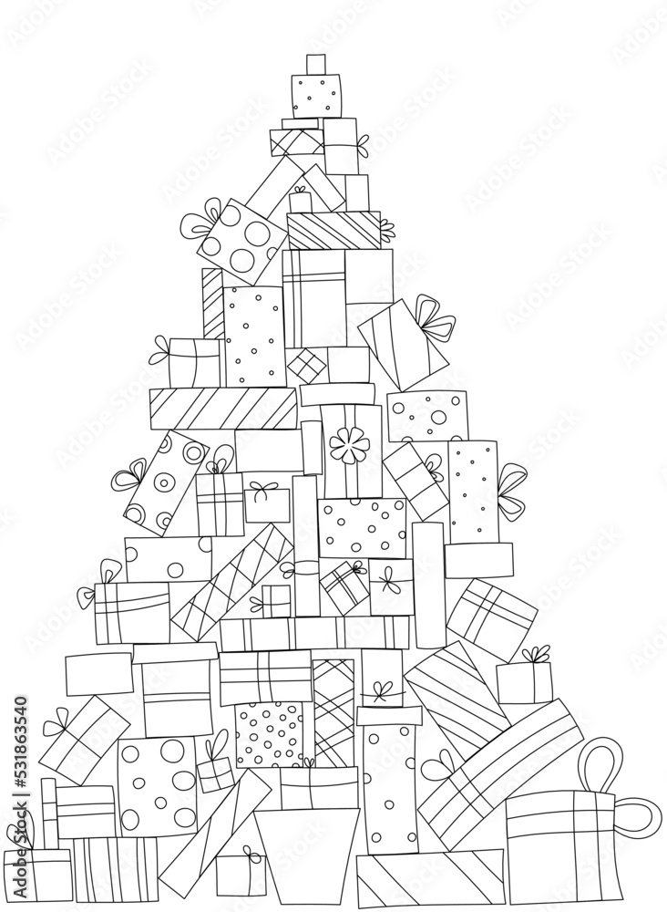 Vector linear drawing from holiday boxes. For coloring. Different ...