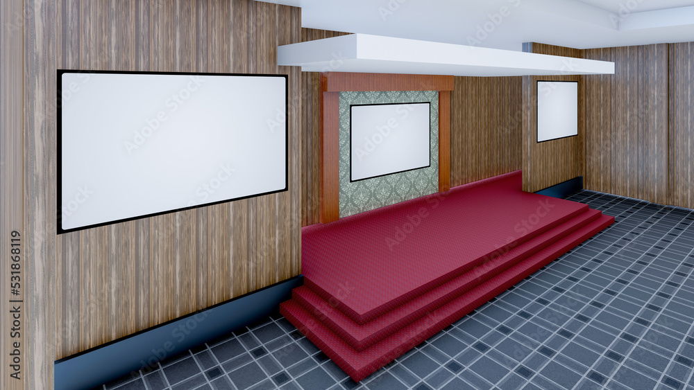 3d illustration stage backdrop ballroom with blank LED screen projector ...