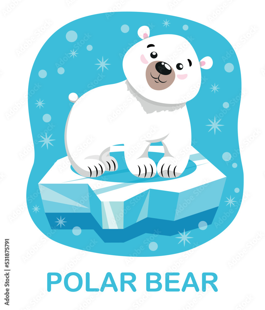 cartoon polar bear on blue background. Flashcards for kids to study ...