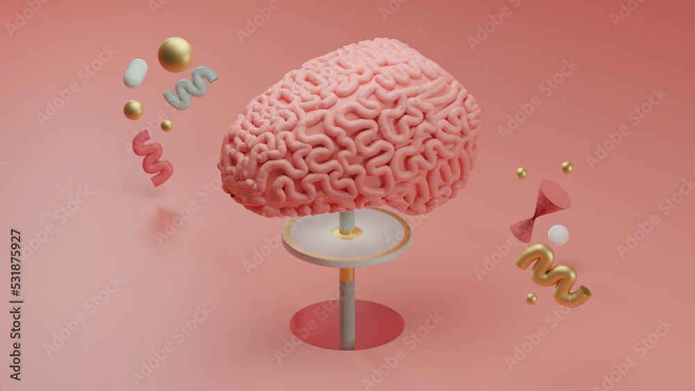 3D Render of a Simplistic Brain Model displayed on a pedestal emerging ...