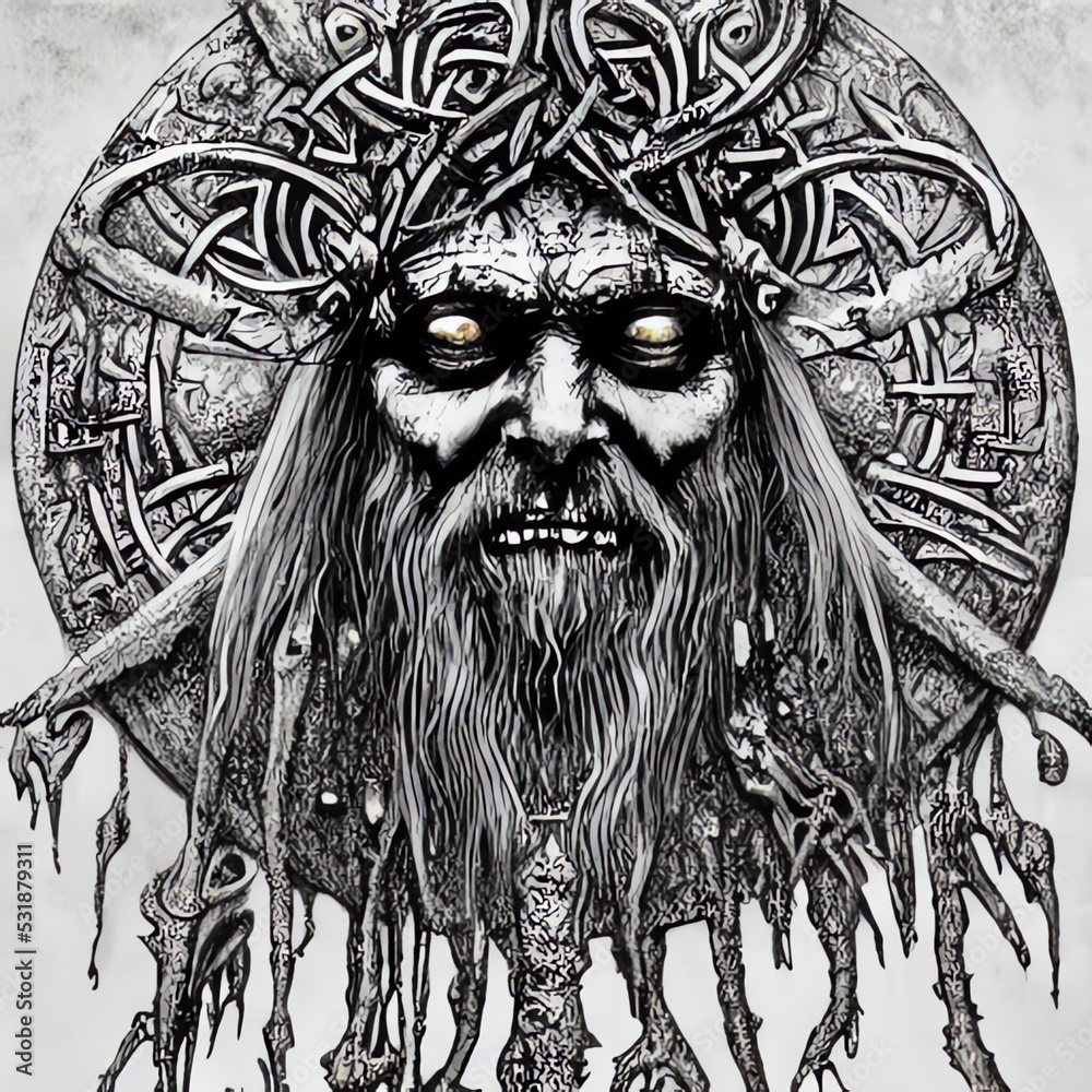 An illustration of a Norse viking undead lich king portrait Stock ...