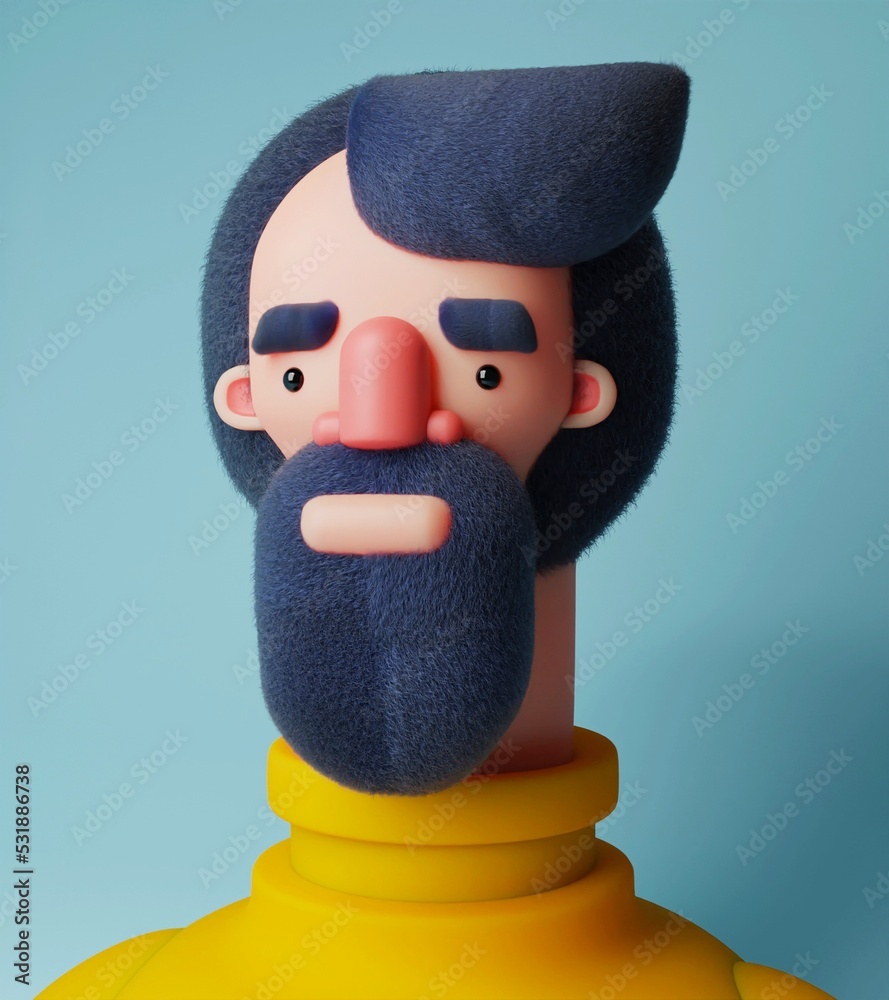 Long haired male 3d character with long beard in yellow outfit Stock ...