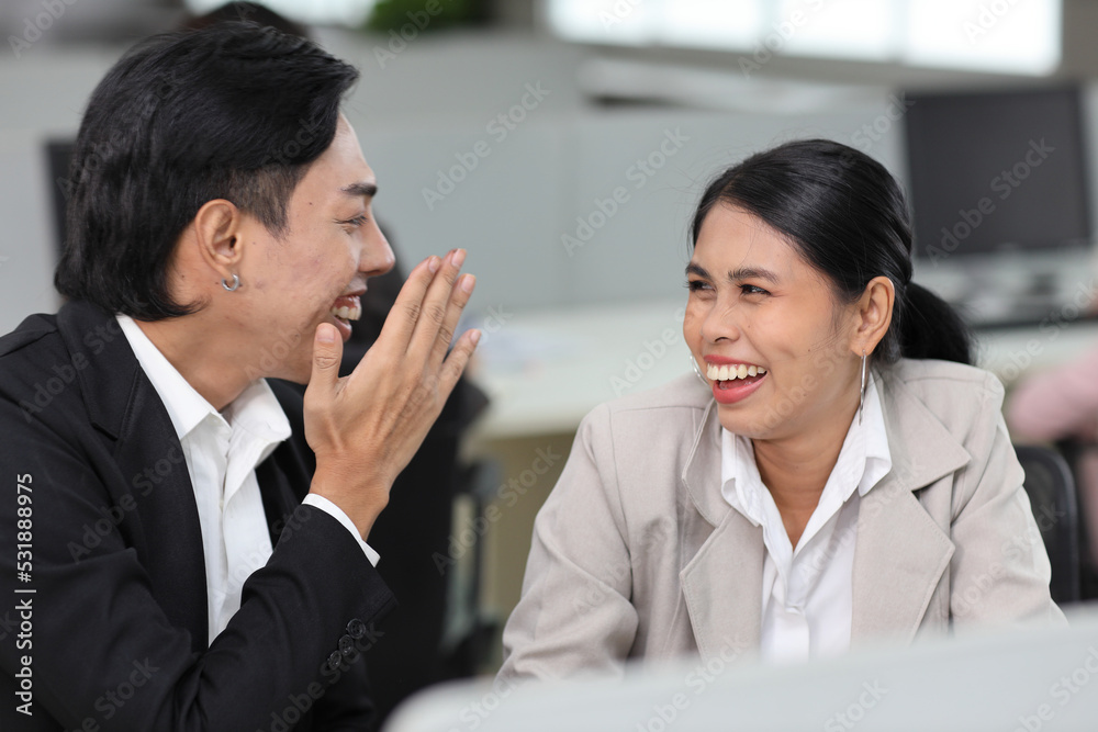 Business people gossiper group whispering or sharing rumor about their ...