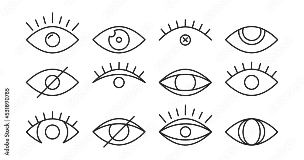Eye vector line icon, vision symbol, look sign set outline design, see ...